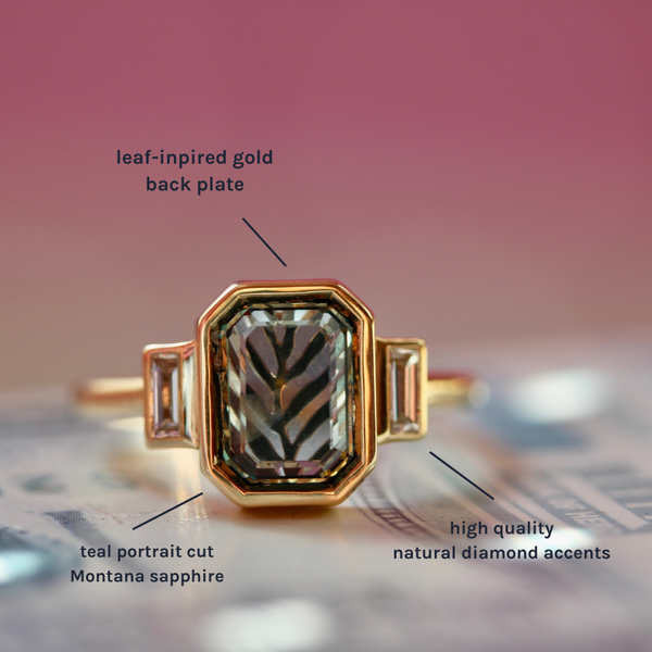 Tree Star Teal Portrait Cut Montana Sapphire Ring - Gem Breakfast