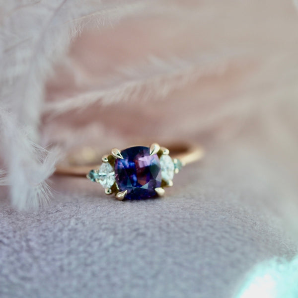 Cosmic Sundae Purple-Blue Bi Color Cushion Cut Sapphire Ring - Gem ...