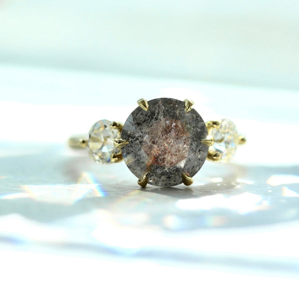 Seraphim Salt & Pepper Round Brilliant Cut Diamond Ring - Gem Breakfast