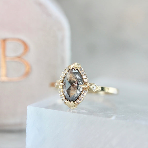 Nightingale Salt & Pepper Marquise Rose Cut Diamond Ring - Gem Breakfast