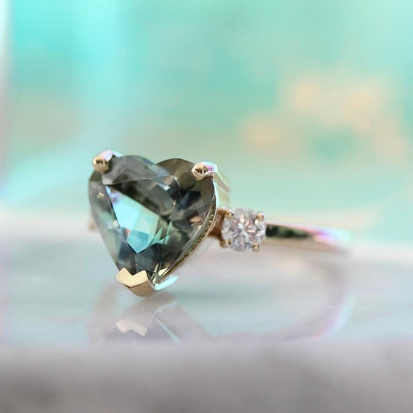 Coquette Light Green Heart Cut Tourmaline Ring - Gem Breakfast