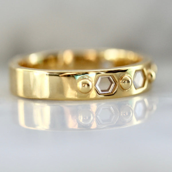 Eve White Hexagon Portrait Cut Diamond Band - Gem Breakfast