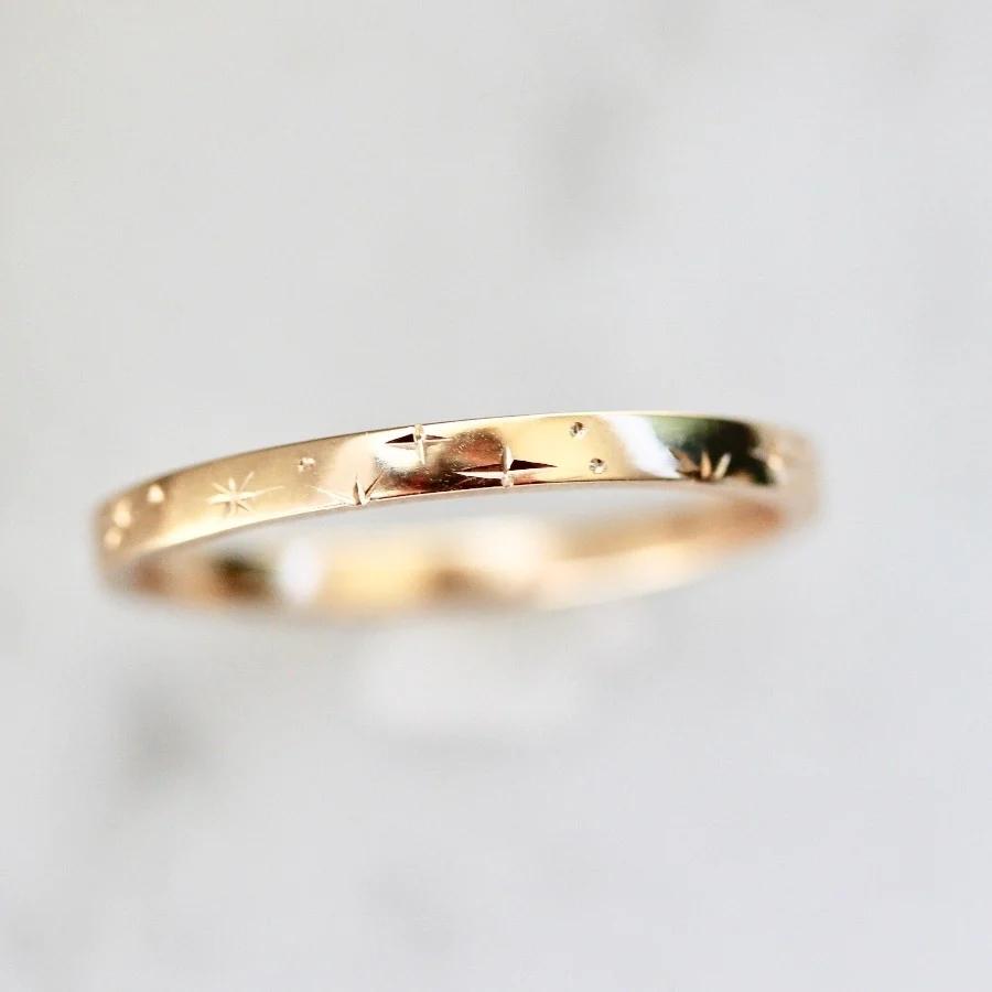 Orion Star Celestial Engraved Gold Band - Gem Breakfast