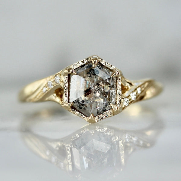 Spectral Salt and Pepper Hexagon Cut Diamond Ring - Gem Breakfast