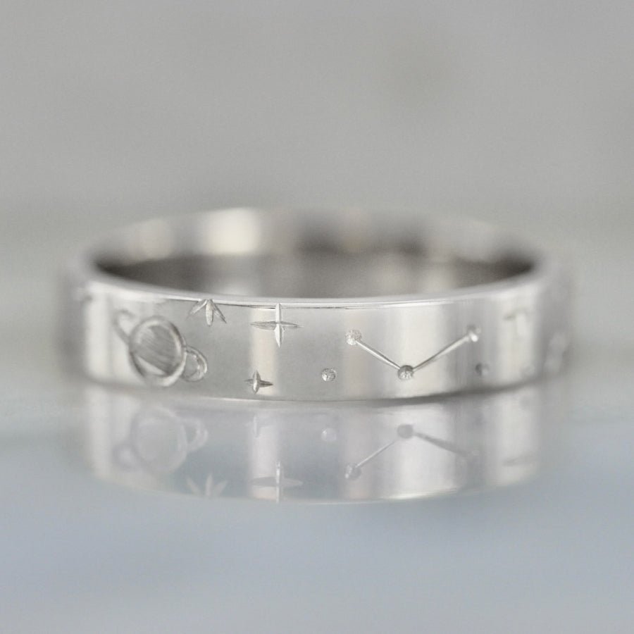 Stargazer Engraved Celestial Gold Band - Gem Breakfast
