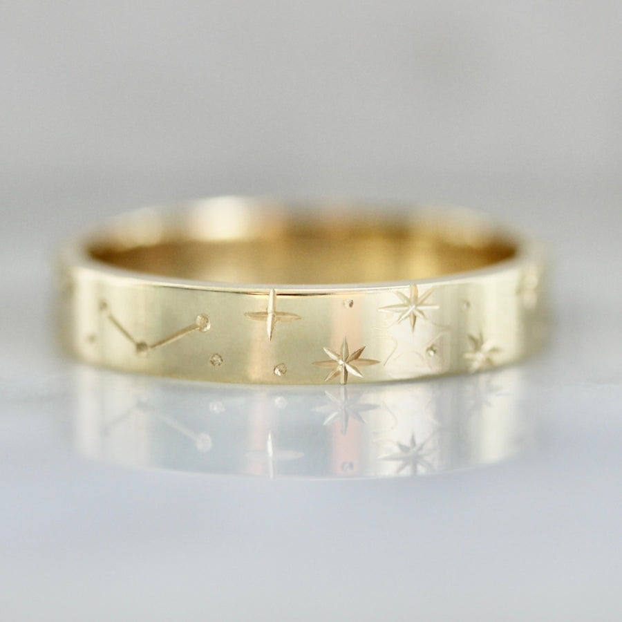 Stargazer Engraved Celestial Gold Band - Gem Breakfast